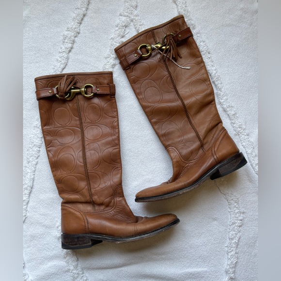 Coach | Shoes | Coach Monogrammed Vivica Leather Boots | Poshmark